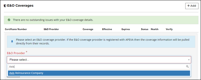 E&O Best Practice for Provider Drop-Down